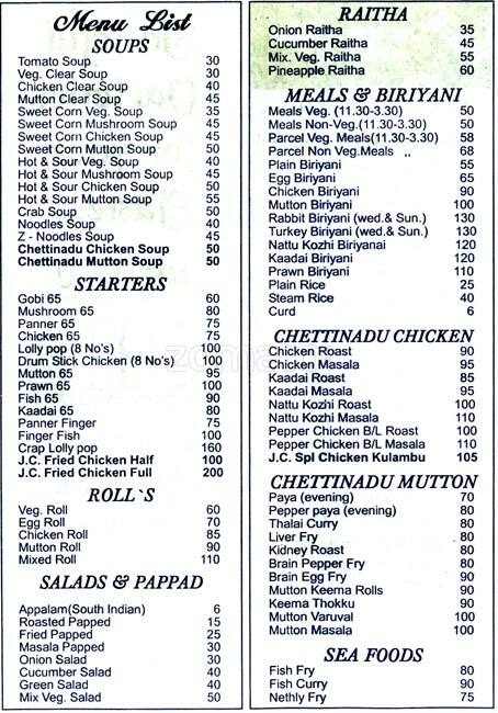 Menu at Jayam Chettinadu Restaurant, Chennai
