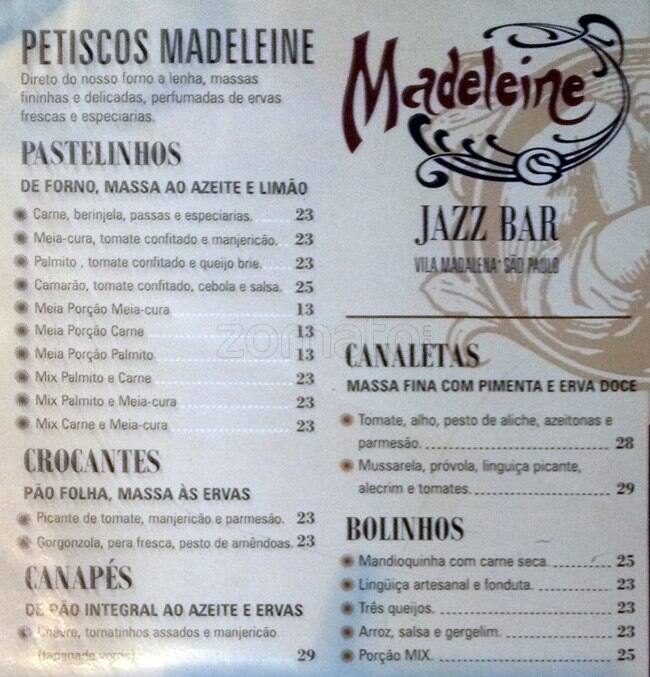 Menu em Madeleine Jazz Bar & Boulangerie, São Paulo, Rua Aspicuelta