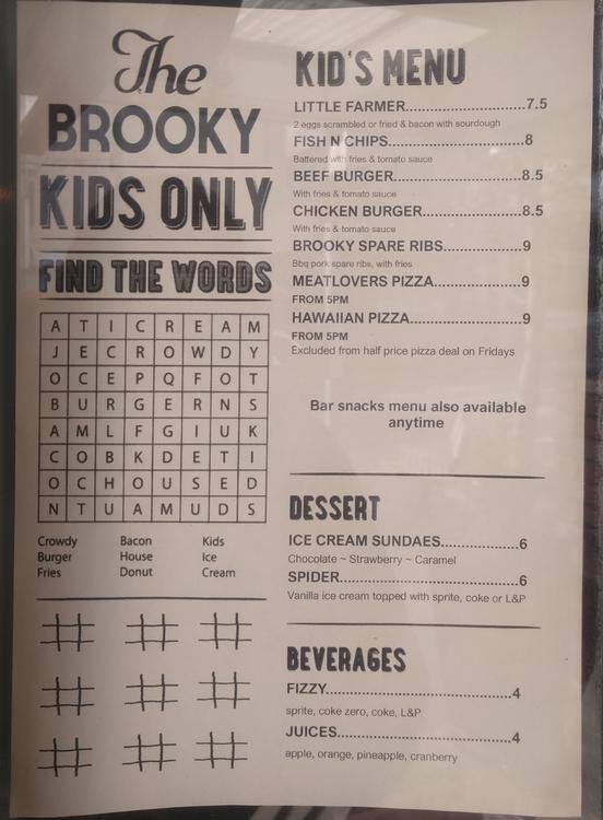 Menu at Brooklyn Bar & Bistro, Wellington