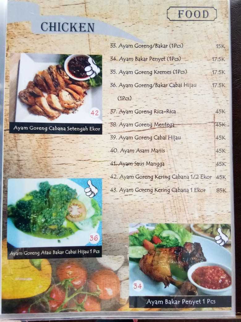 Carta del café Cabana Resto, Bogor