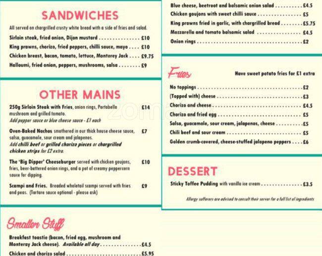 Menu at The Cuckoo's Nest pub & bar, Edinburgh