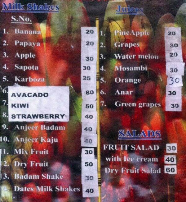 Zam Zam Fruit Juice Menu, Menu for Zam Zam Fruit Juice, Begumpet ...