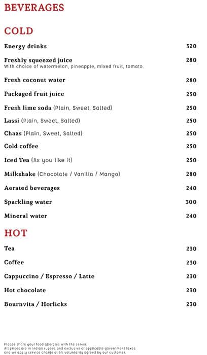 Menu at The Terrace Bar, Pune, Hyatt Pune