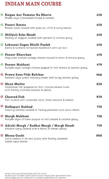 Menu at The Terrace Bar, Pune, Hyatt Pune