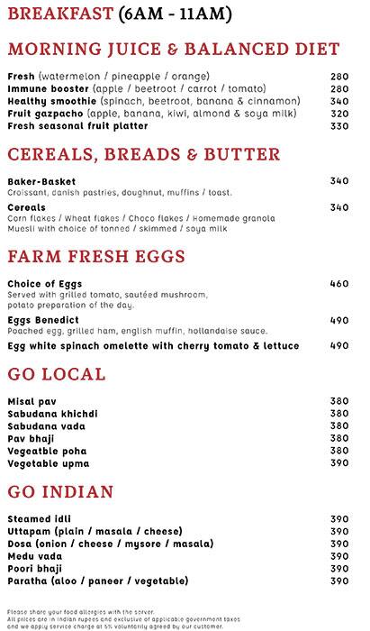 Menu at The Terrace Bar, Pune, Hyatt Pune