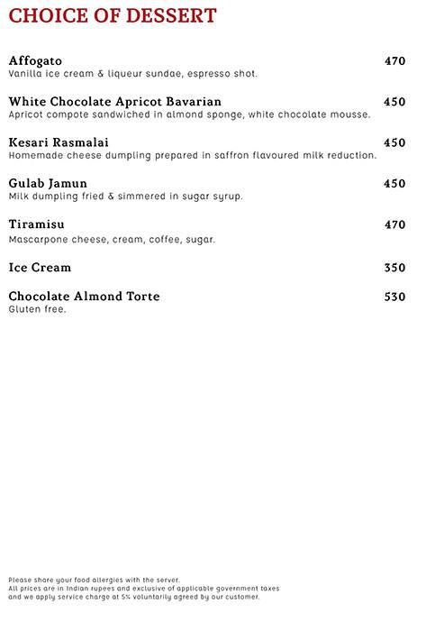 Menu at The Terrace Bar, Pune, Hyatt Pune