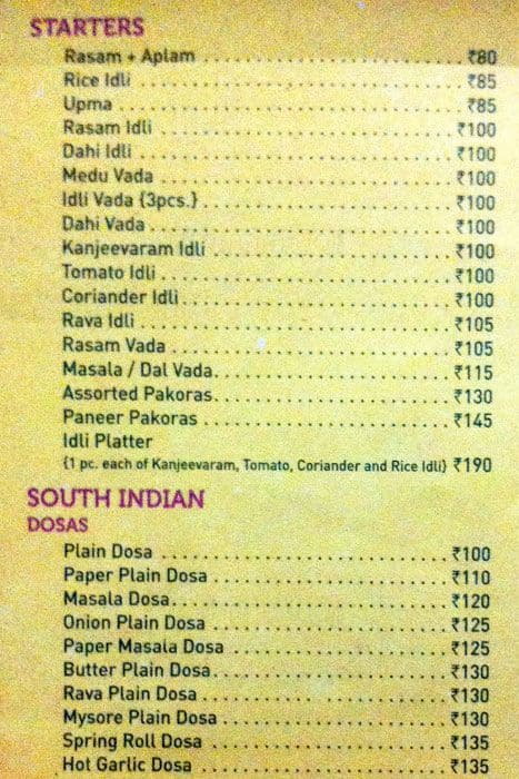Menu at Sagar Ratna, Chandigarh, 47