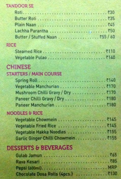 Menu at Sagar Ratna, Chandigarh, 47