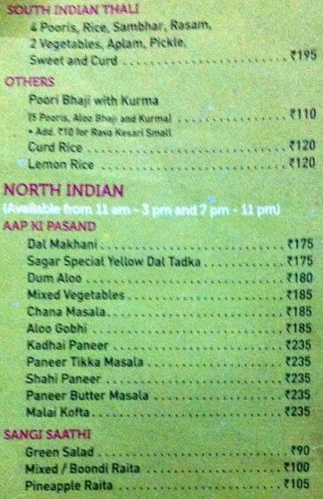 Menu at Sagar Ratna, Chandigarh, 47
