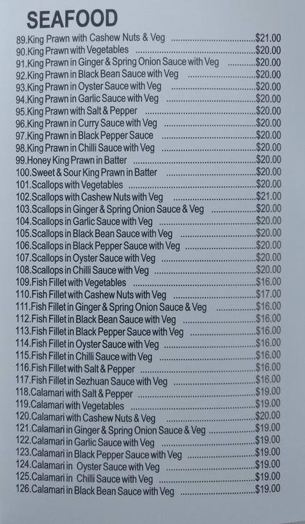 Menu at Sun Mei Chinese Restaurant, Seddon