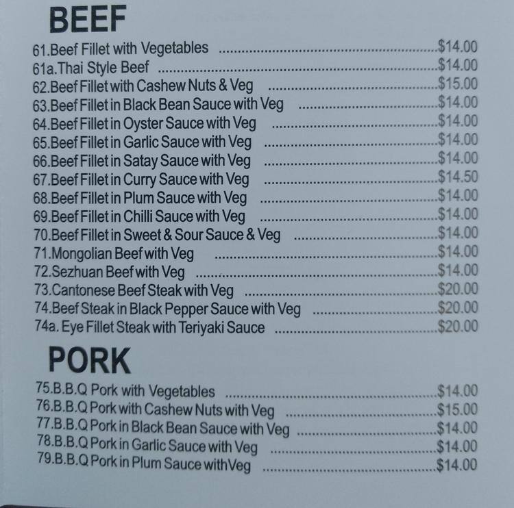 Menu at Sun Mei Chinese Restaurant, Seddon