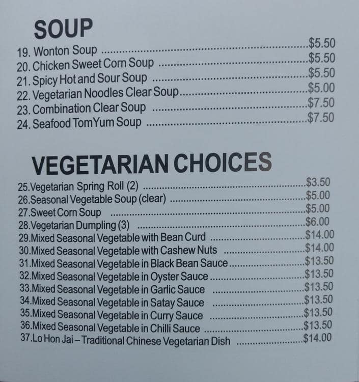 Menu at Sun Mei Chinese Restaurant, Seddon