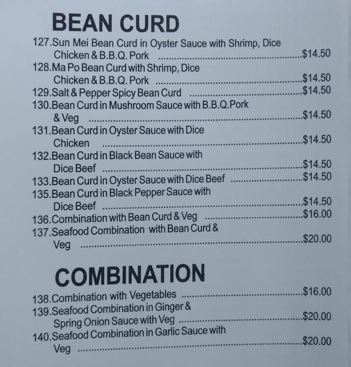 Menu at Sun Mei Chinese Restaurant, Seddon