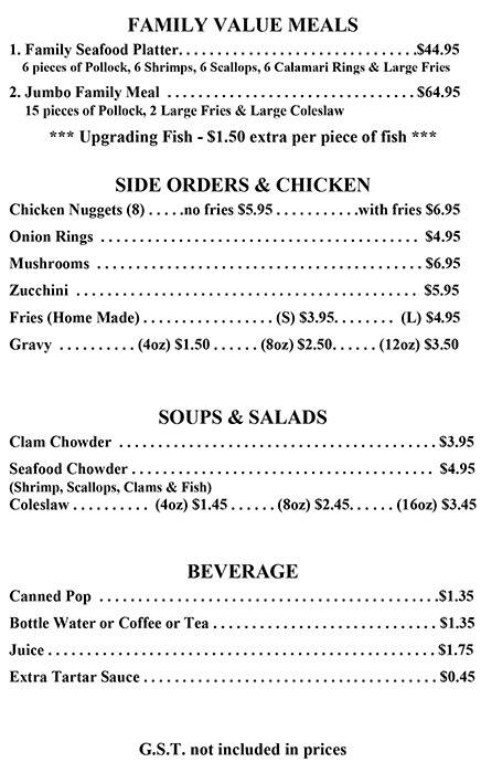 Menu at Halibut Hut Seafood Fish & Chips restaurant, Calgary, 336 9 Ave NE