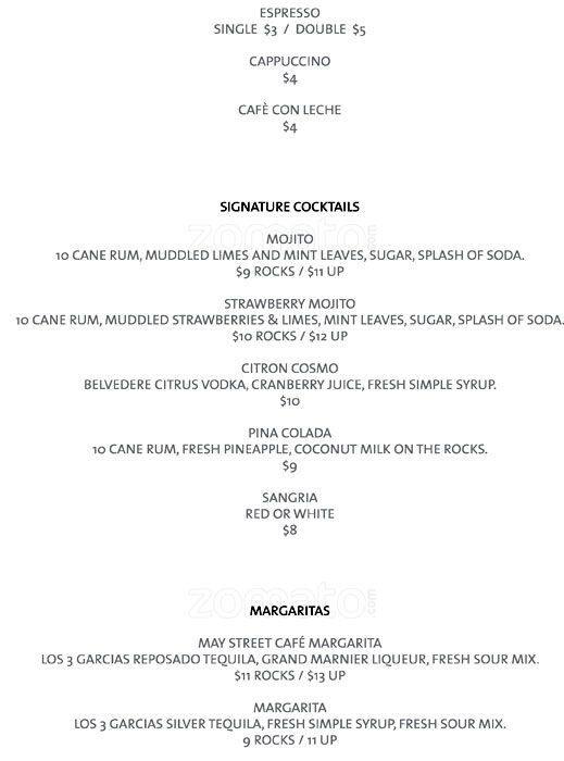 Menu at May St. Café and Catering pub & bar, Chicago