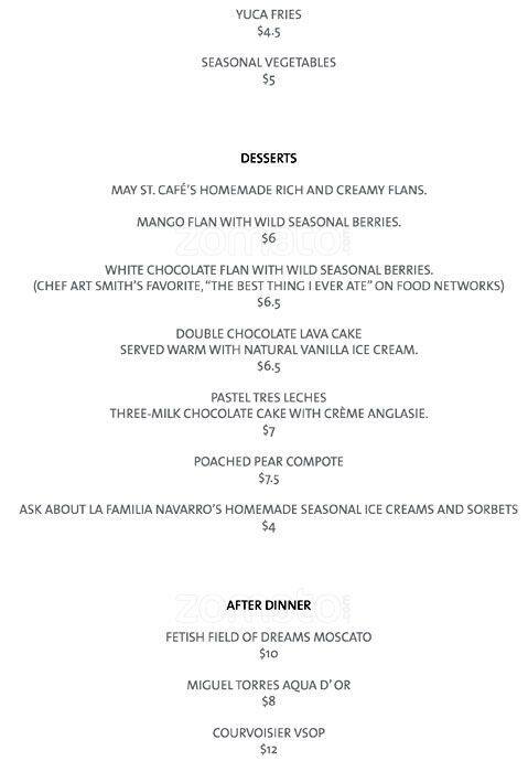 Menu at May St. Café and Catering pub & bar, Chicago