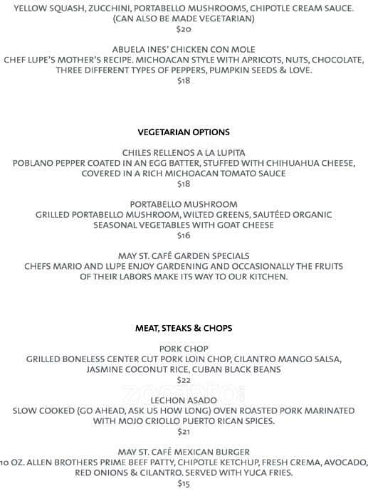 Menu at May St. Café and Catering pub & bar, Chicago
