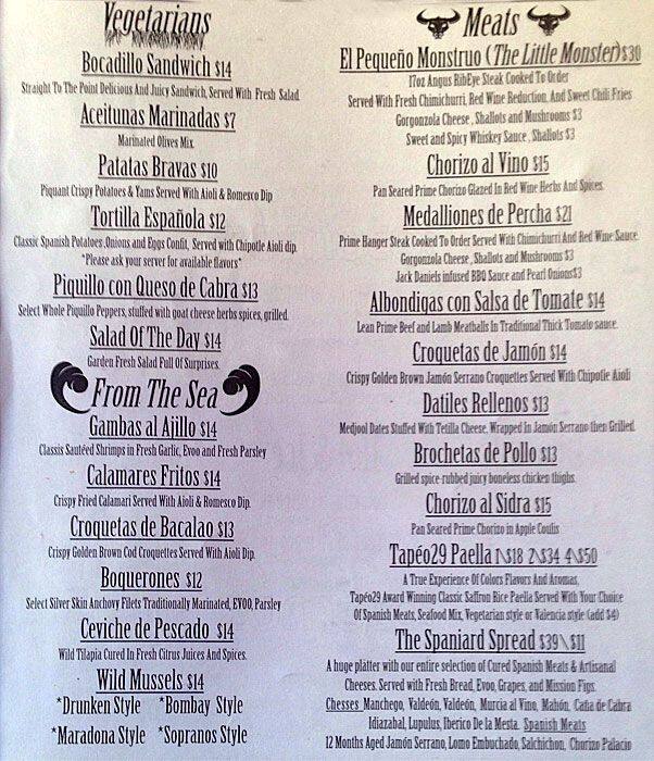 Tapéo 29 Menu, Menu for Tapéo 29, Lower East Side, New York City ...