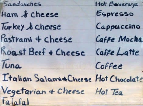 Menu at Cable Car Corner, San Francisco, Powell St