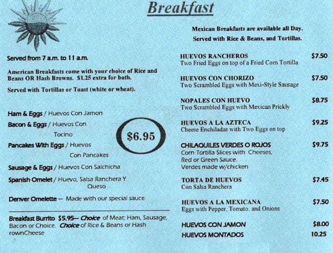 Menu at La Primavera restaurant, Martinez, Pine St # I