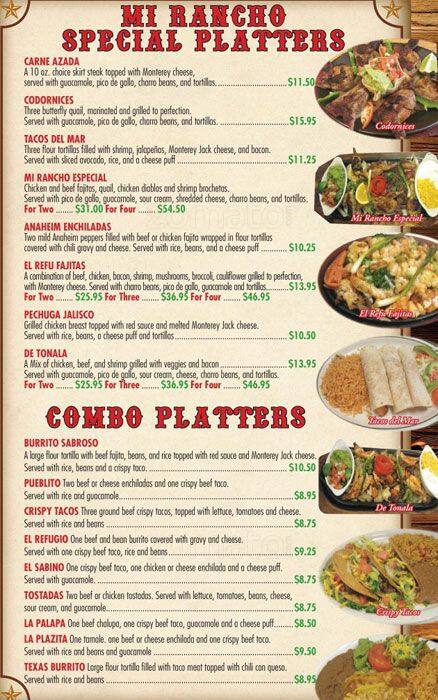 Menu at Mi Rancho restaurant, The Woodlands, Farm to Market 2920