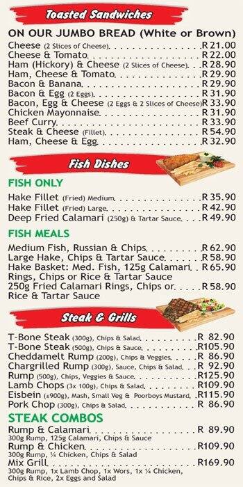 Menu at Poorboys restaurant, Akasia, Sinoville