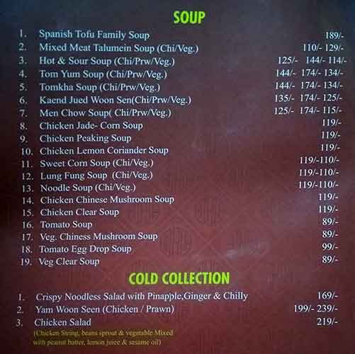 Menu of Kalsang Restaurant, Majnu ka Tila, New Delhi