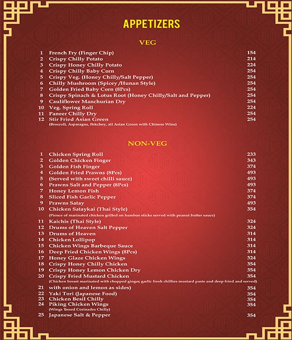 Menu of Kalsang Restaurant, Majnu ka Tila, New Delhi