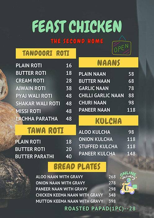 Menu at Feast, Zirakpur