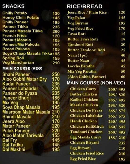 Menu of Planet, Sector 39, Gurgaon