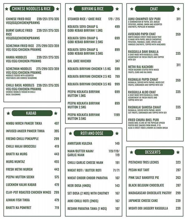 Menu at Peepai Kitchen & Brewery, Bengaluru