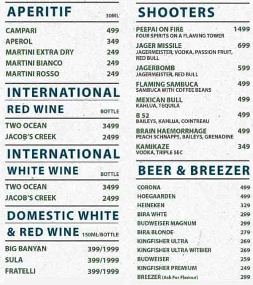 Menu at Peepai Kitchen & Brewery, Bengaluru