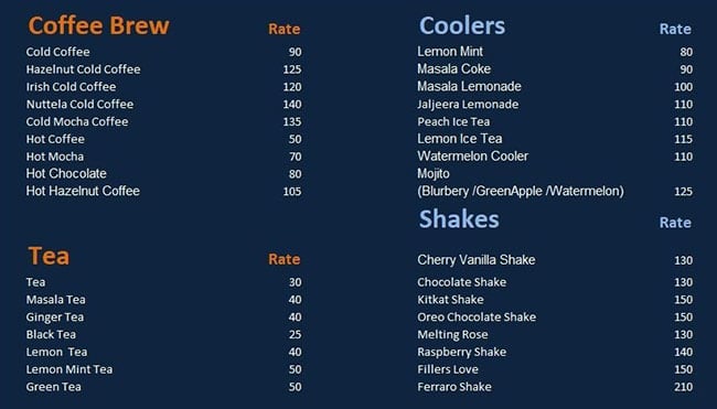 Menu of Cafe Fillers, Kharghar, Navi Mumbai