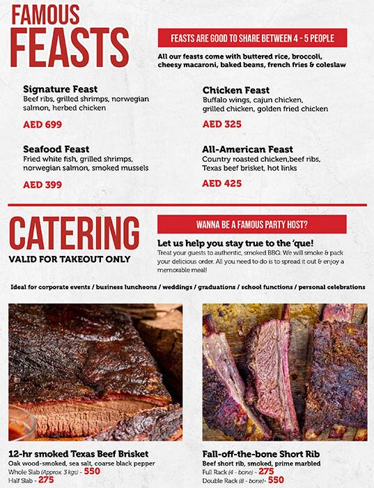 Menu at Famous Dave's Bar-B-Que, Abu Dhabi, LEVEL 3