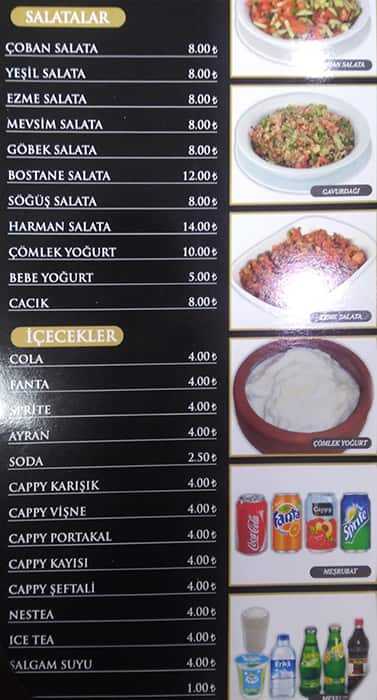 Menu at Çınar Saray, Istanbul