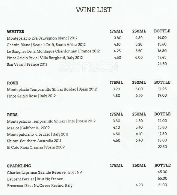 Menu at Square Wine Bar, London