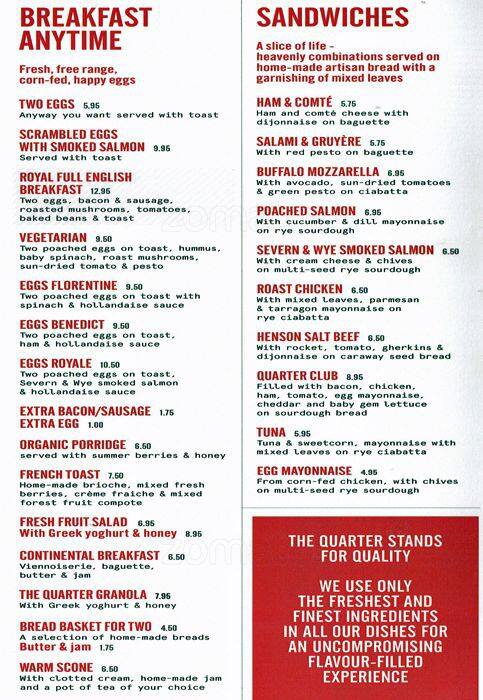Menu at Royal Quarter cafe, London