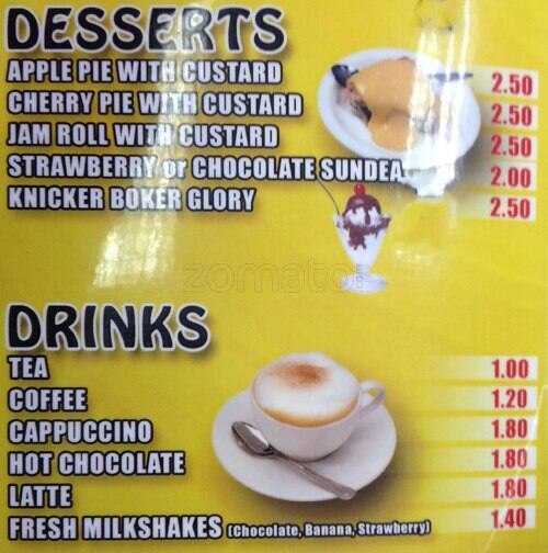 Menu at Upminster Cafe, Upminster