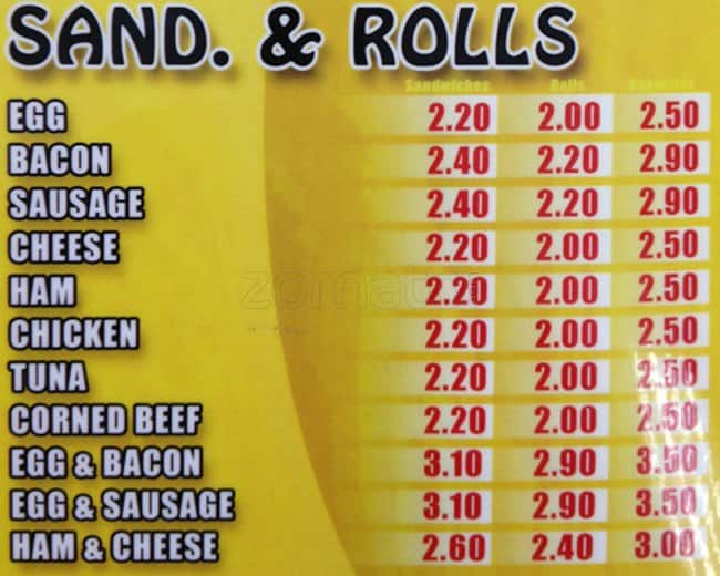 Menu at Upminster Cafe, Upminster