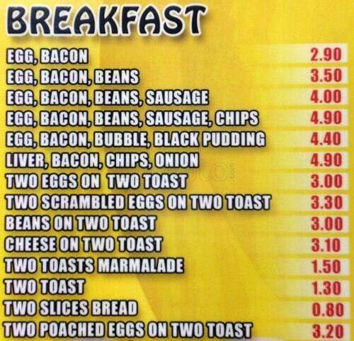 Menu at Upminster Cafe, Upminster