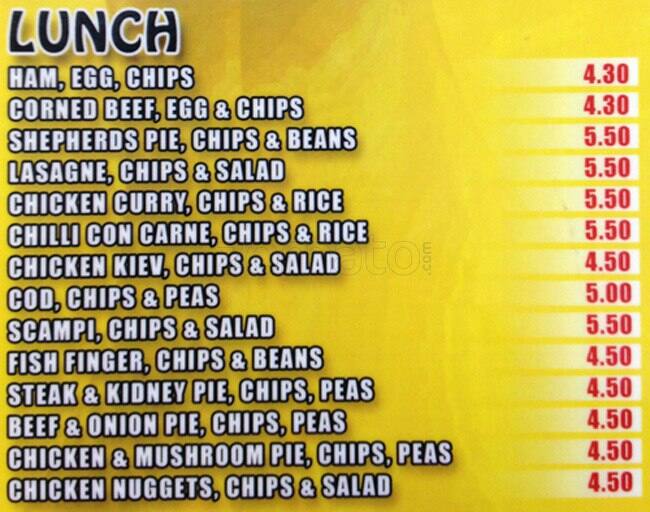 Menu at Upminster Cafe, Upminster