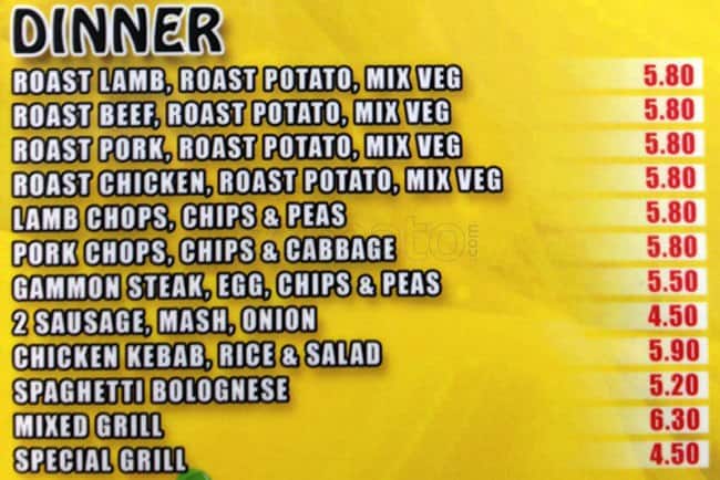 Menu at Upminster Cafe, Upminster