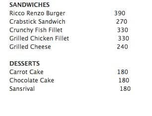 Menu at Ricco Renzo restaurant, Makati