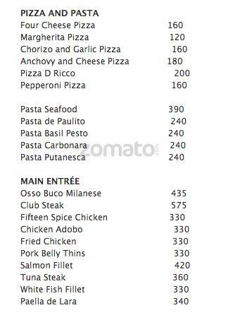 Menu at Ricco Renzo restaurant, Makati