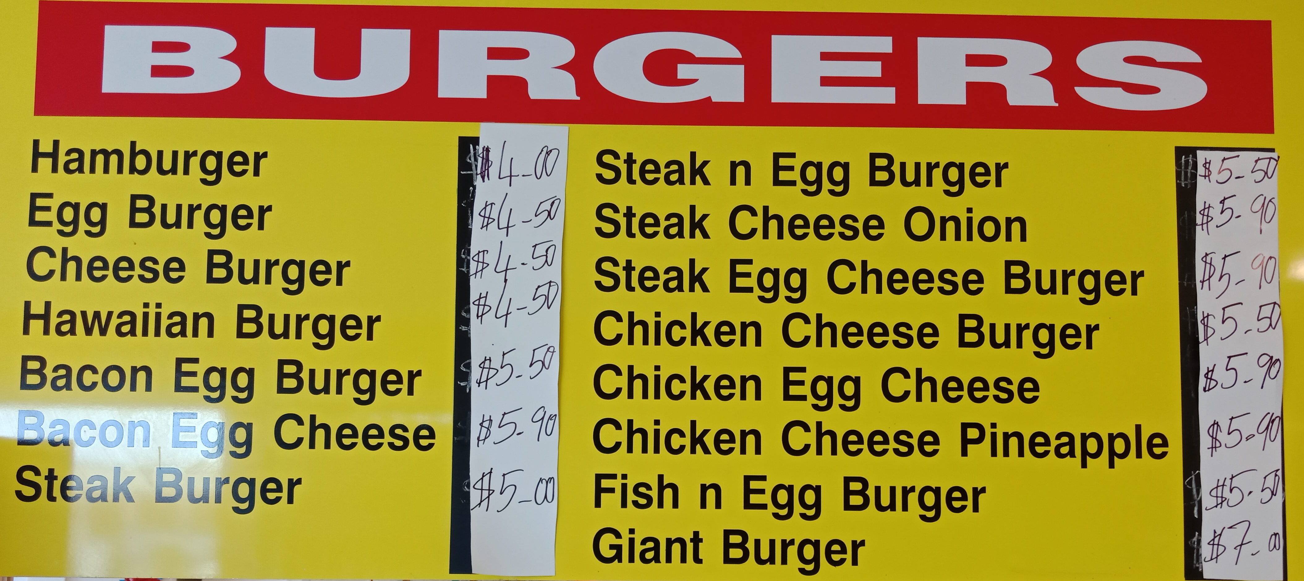 Menu at Greenmount Lunchbar, Auckland