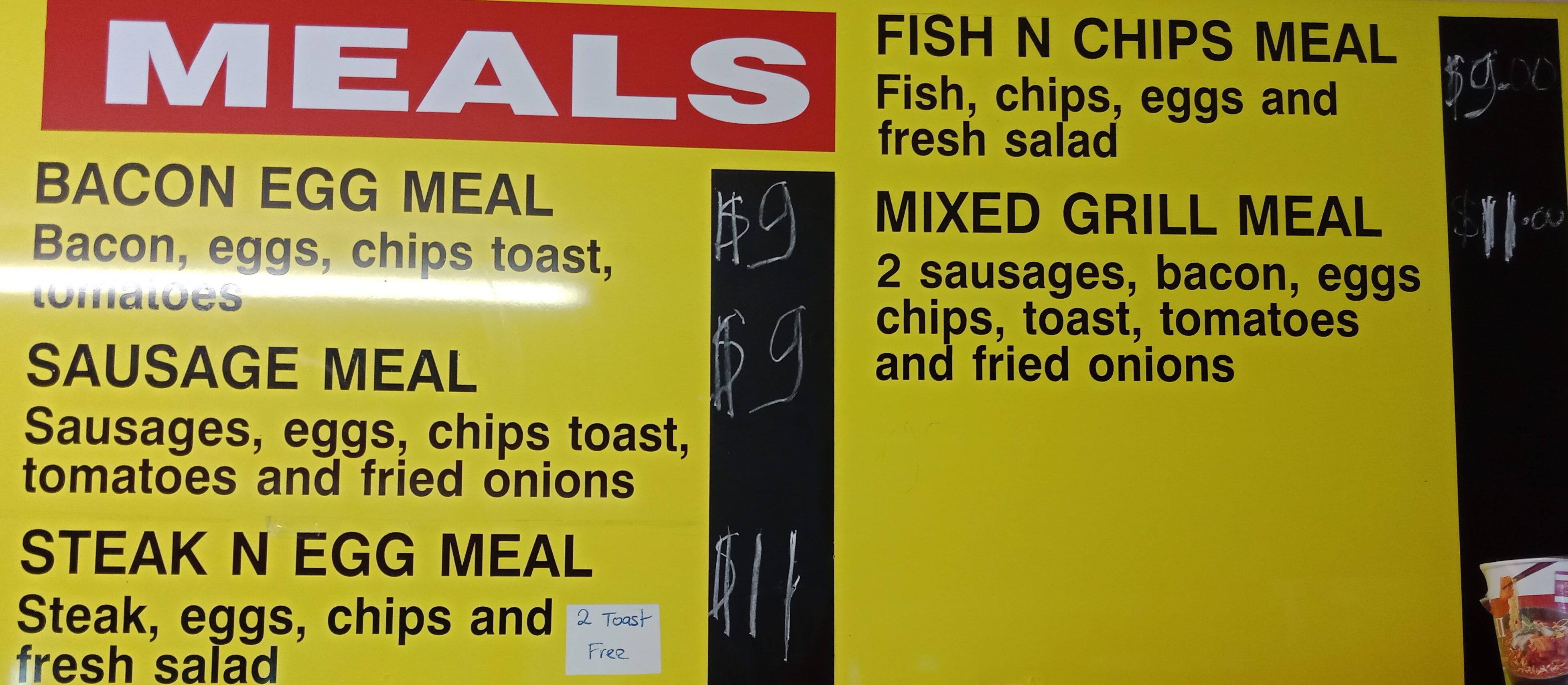 Menu at Greenmount Lunchbar, Auckland