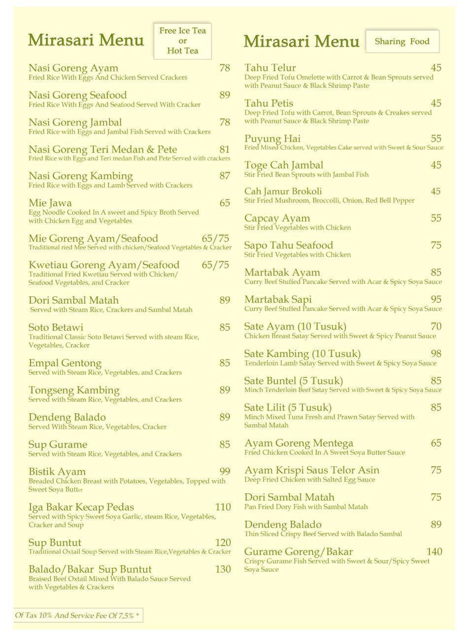 Menu at Thirty Three By Mirasari Restaurant, South Jakarta