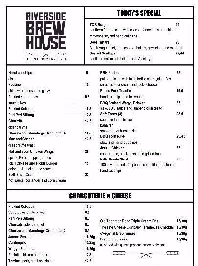 Menu at The Old Brewery & Riverside Brewhouse steakhouse, Perth