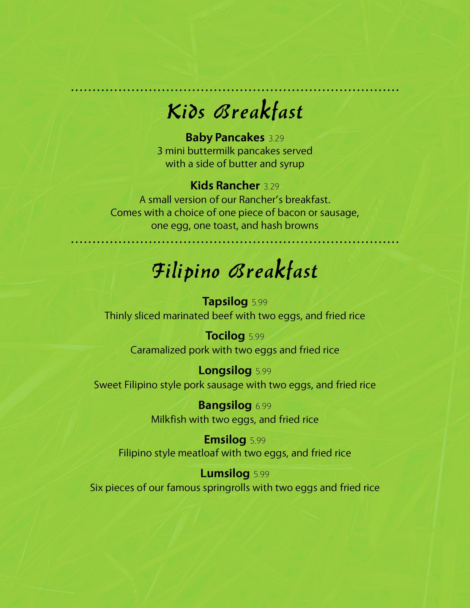 Menu at Grassmere Family Restaurant, Winnipeg