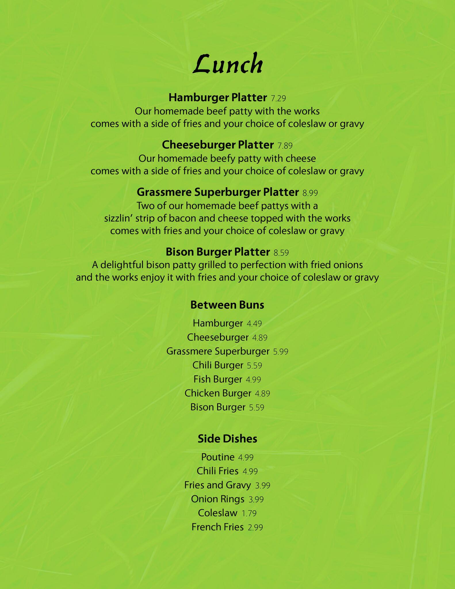 Menu at Grassmere Family Restaurant, Winnipeg